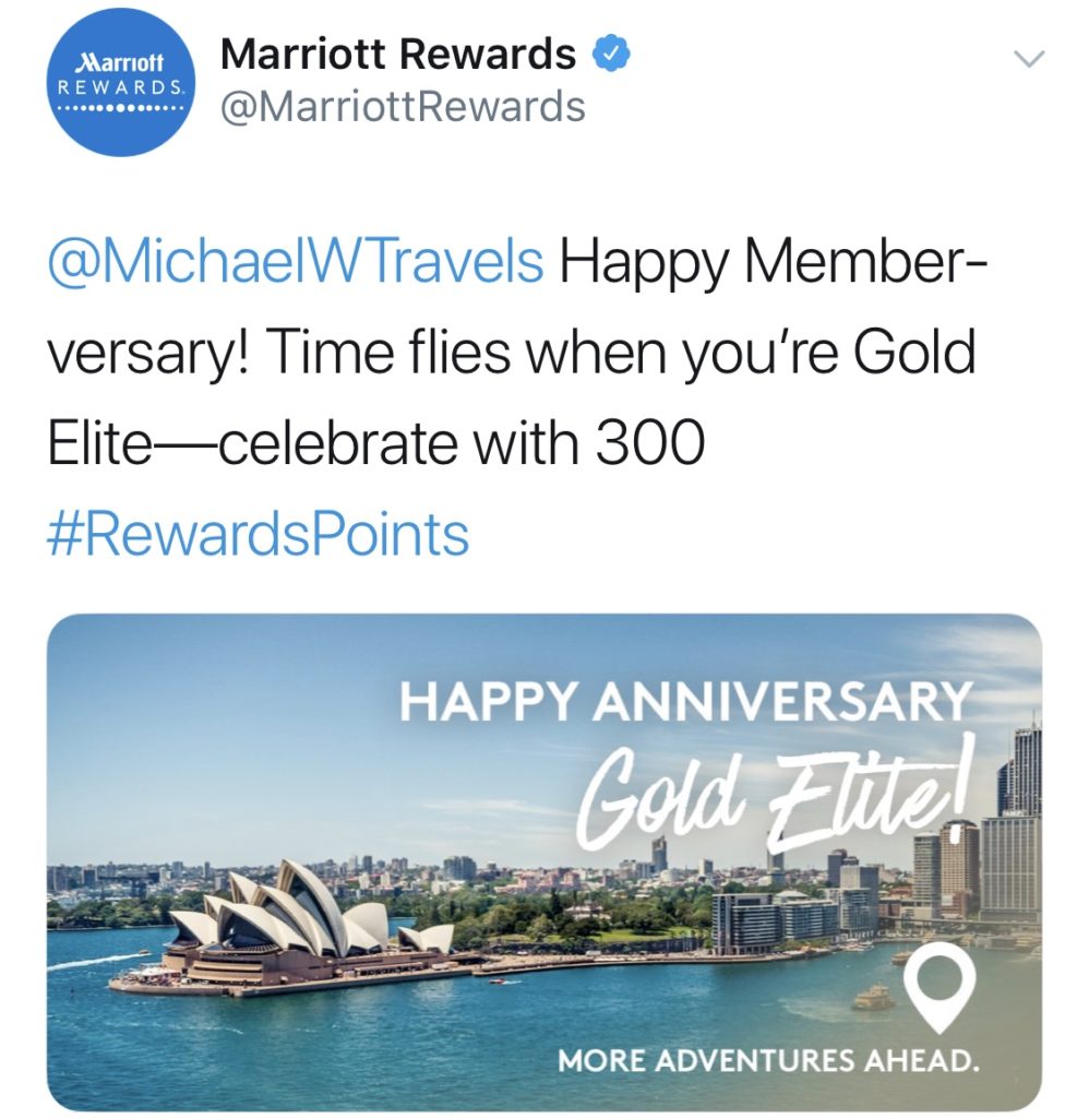 Marriott Rewards Sends An Anniversary Gift